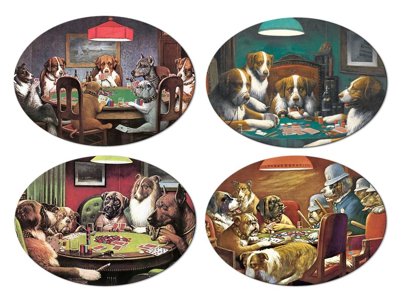 Dogs Playing Poker Oval Wedge Placemats for Round Tables - Etsy