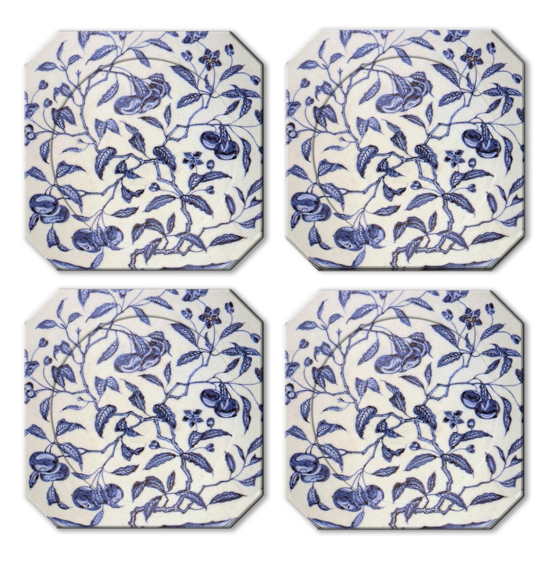 Faux Blue and White Coasters Recessed Procelian Print Tactile - Etsy