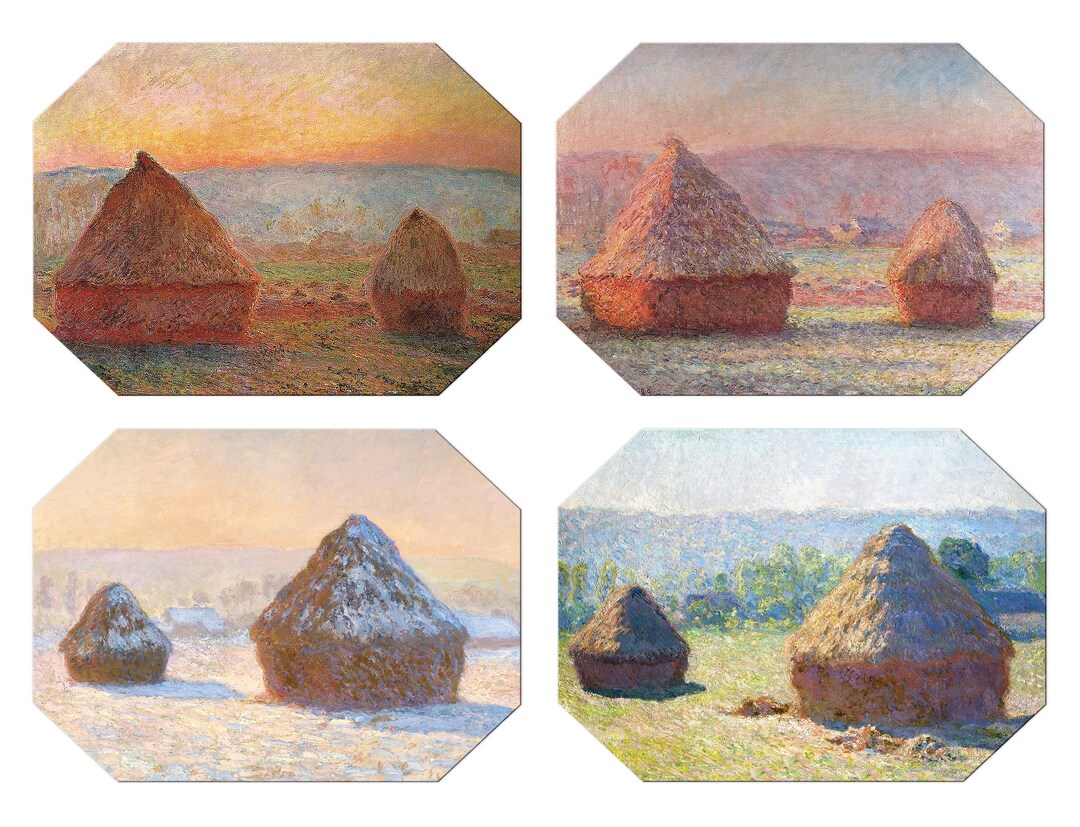 Monet Haystacks Oval Placemats for Round Tables Tactile Basket Texture ...