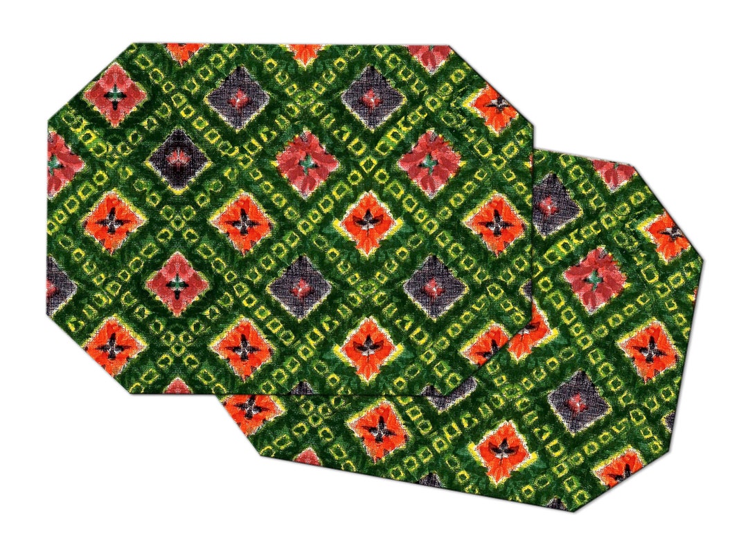 Green Placemats Batik Print for Round Tables Tactile Basket Texture ...