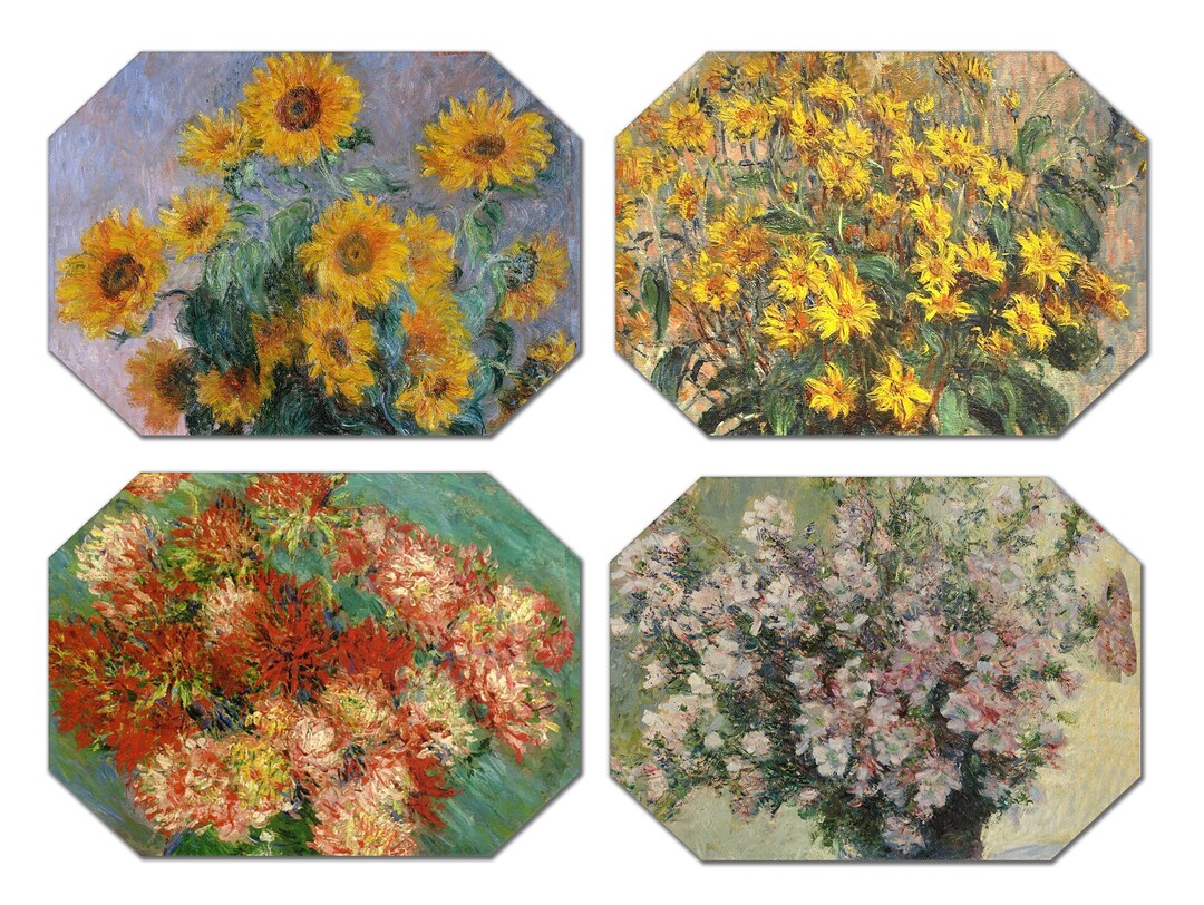 Claude Monet Vase of Flowers Placemats for Round Tables Tactile Basket ...