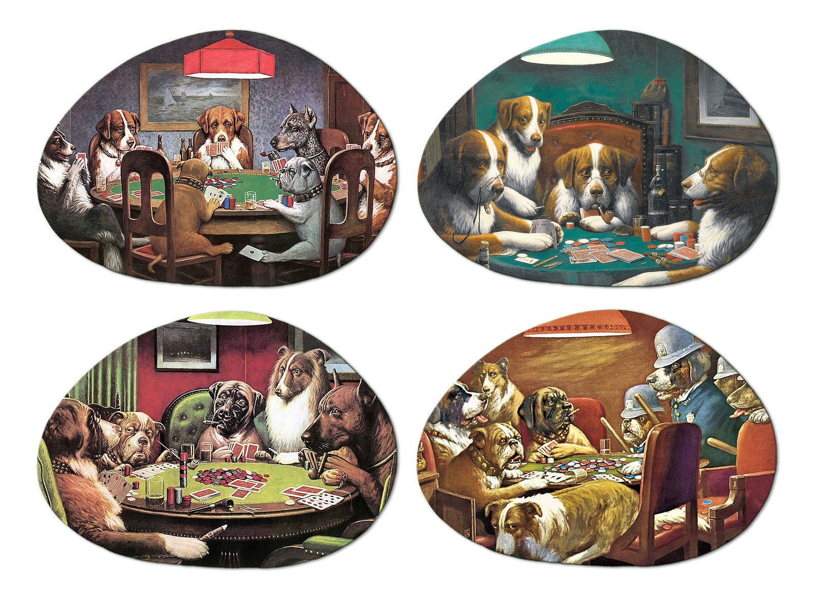 Dogs Playing Poker Oval Wedge Placemats for Round Tables | Etsy