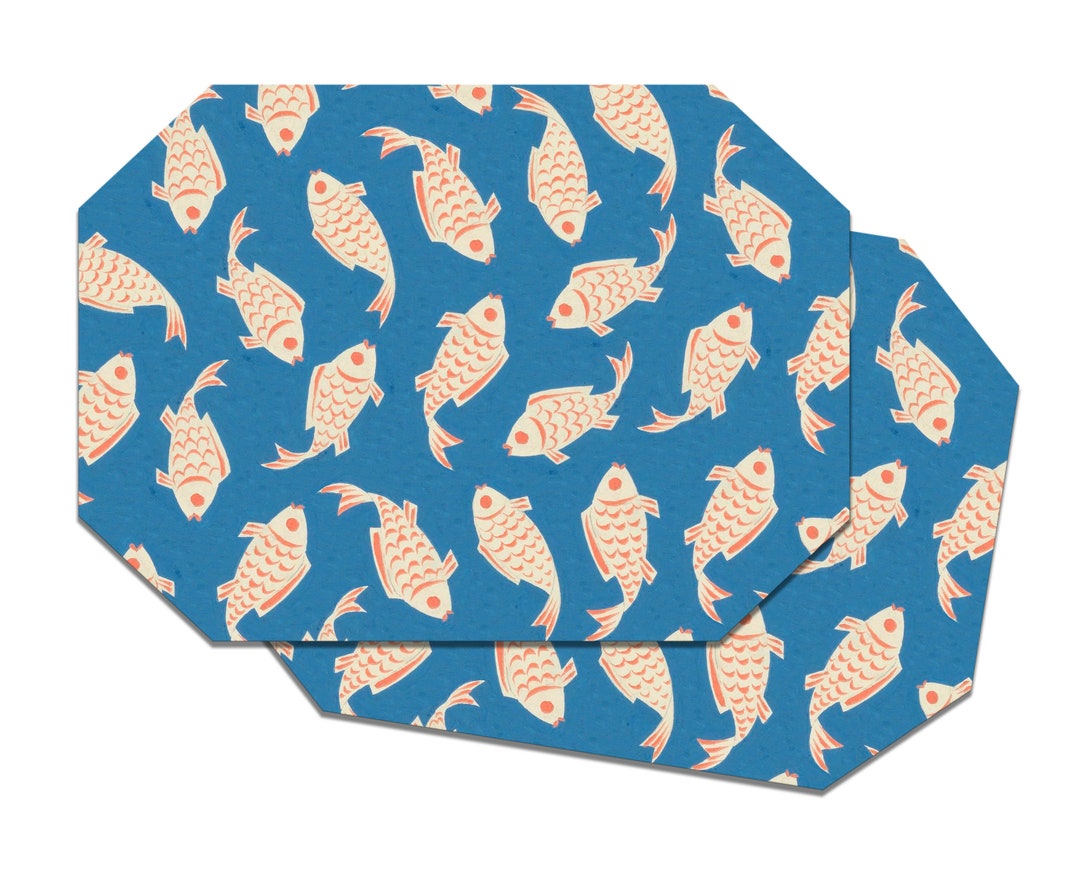 Blue Fish Placemats for Round Tables Tactile Basket Texture Hemmed Edge ...