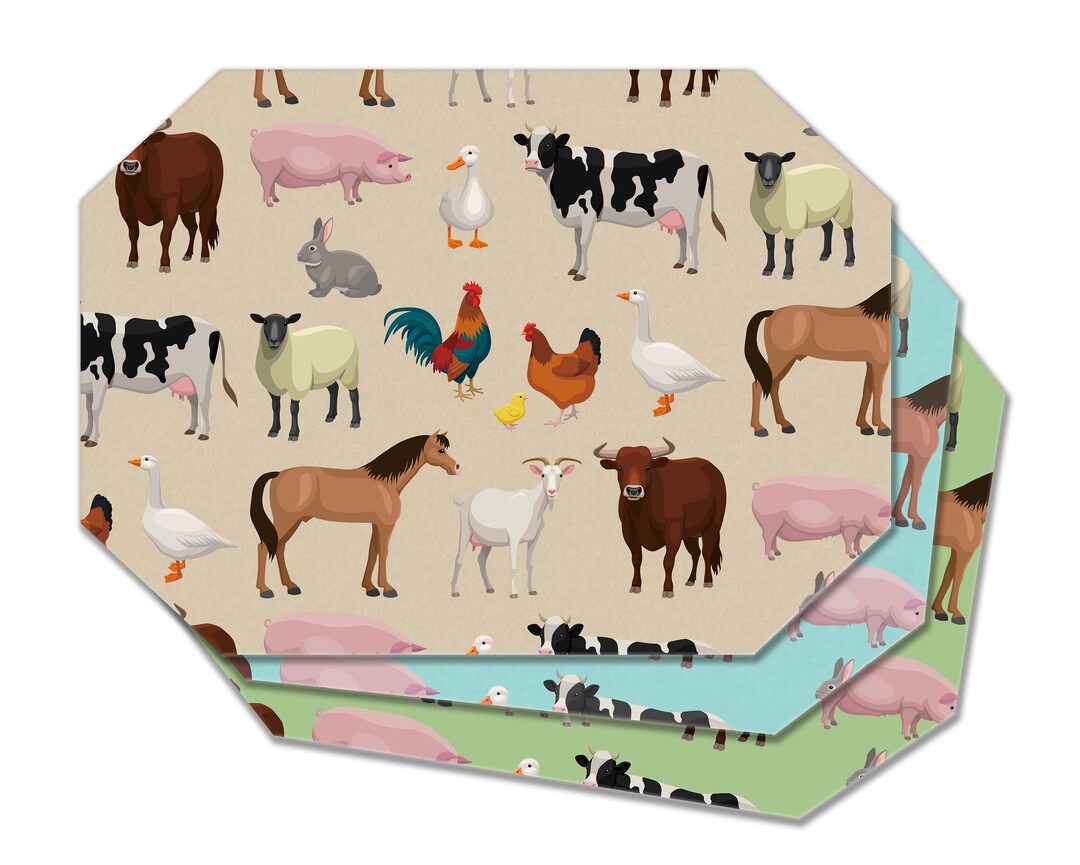 Farm Animal Placemats for Round Table Tactile Basket Texture Hemmed ...