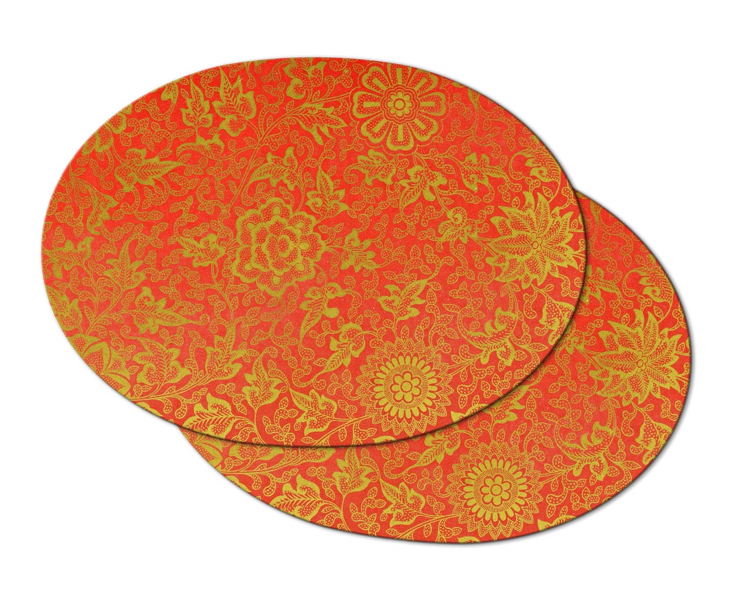 Red Chinese Vintage Floral Print Placemats for Round Tables Tactile ...