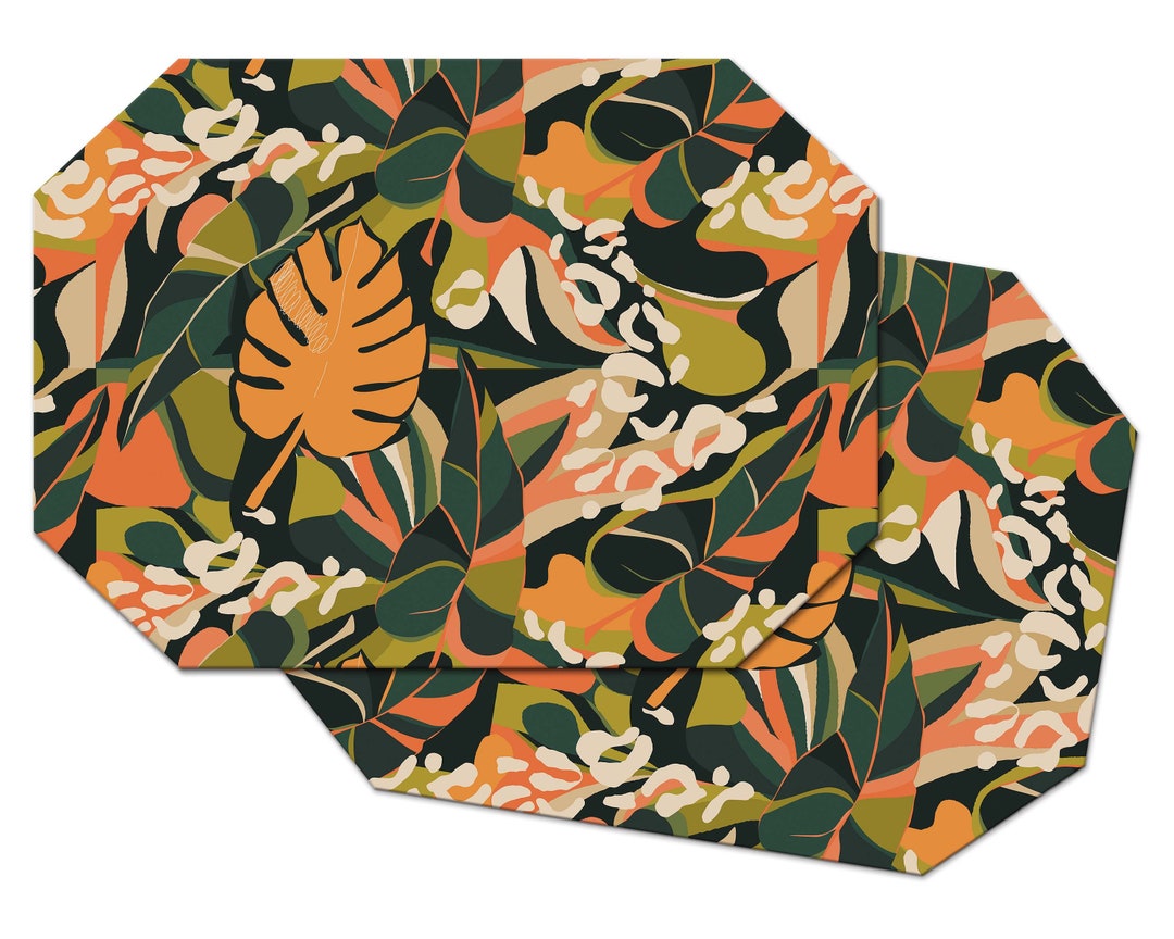 Jungle Collage Placemats for Round Tables Tactile Basket Texture Hemmed ...