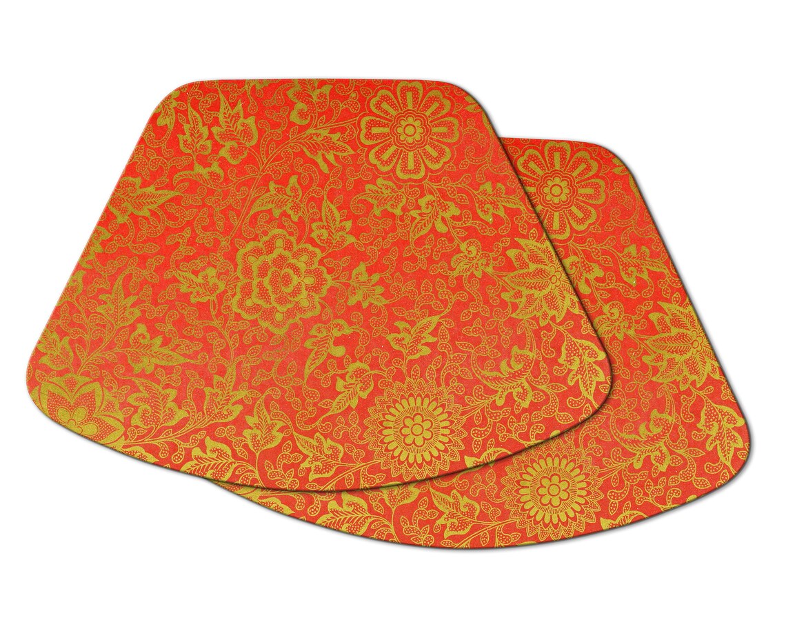 Red Chinese Vintage floral print Placemats For Round Tables | Etsy
