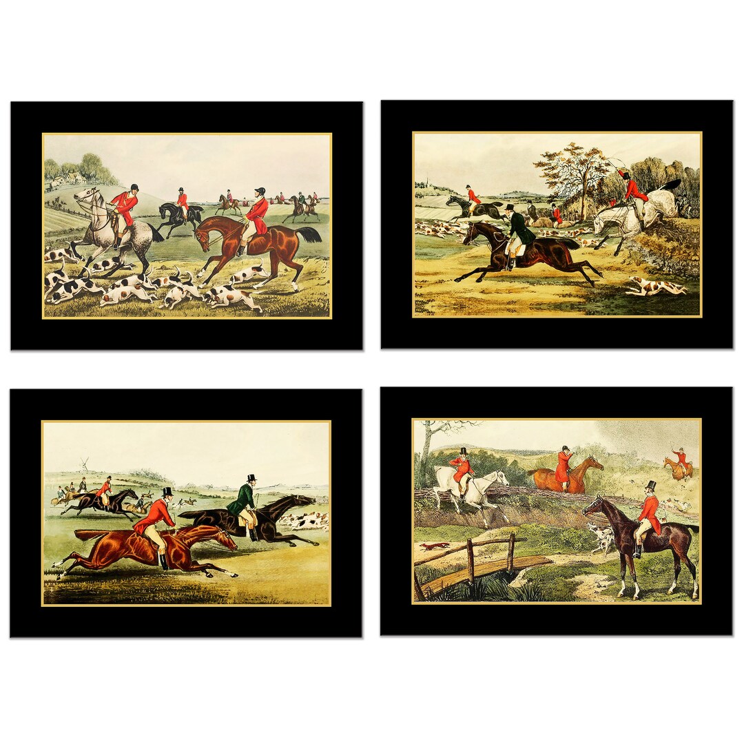 Hunting Scenes Placemat Vintage Illustrations Tactile Basketweave ...