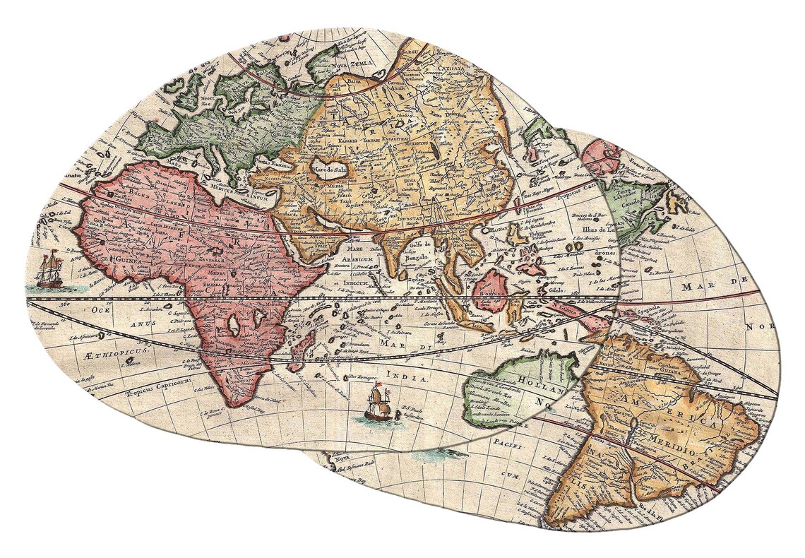 Vintage Map Wedge Placemats for Round Tables Tactile Basket - Etsy