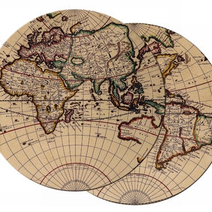 Round Old World Map Placemats Tactile Basket Texture Hemmed Edges Non ...