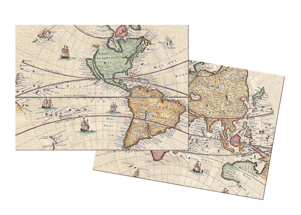 Vintage Map Oval Placemats for Round Tables Tactile Basket | Etsy