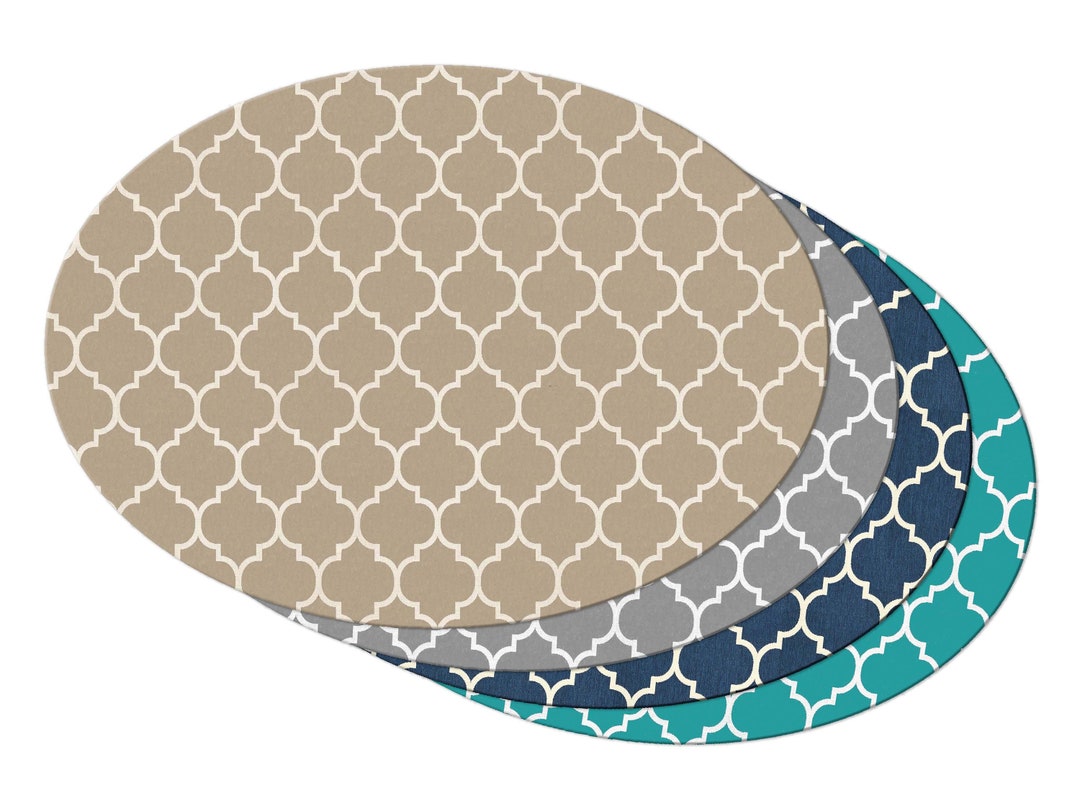 Beige Blue Trellis Oval Round Placemat for Round Tables Tactile Basket ...