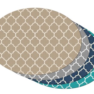Beige Blue Trellis Oval Round Placemat for Round Tables | Etsy