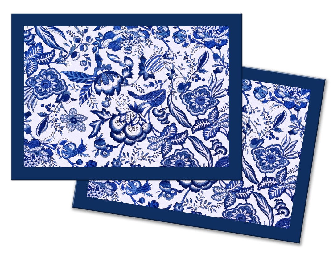 Blue and White Floral Placemats Jacobbean for Round Tables Tactile ...