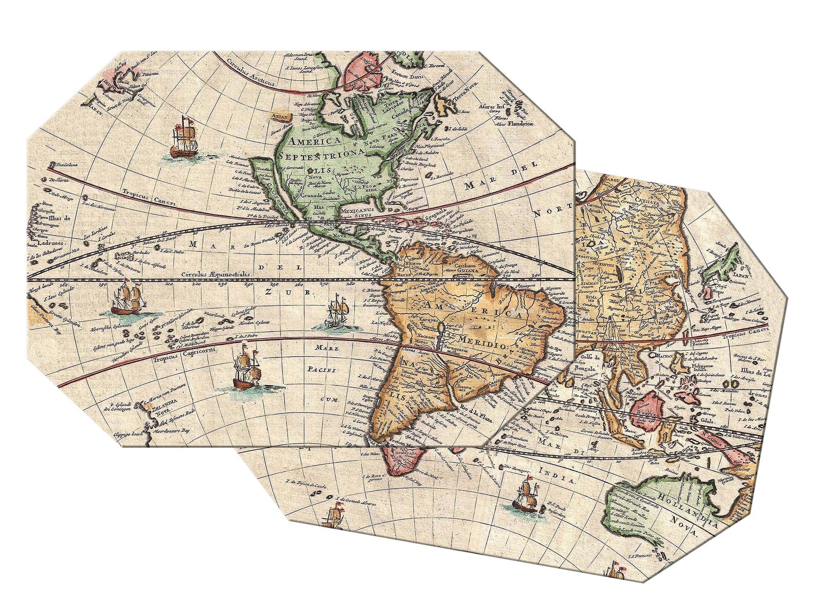 Vintage Map Wedge Placemats for Round Tables Tactile Basket - Etsy