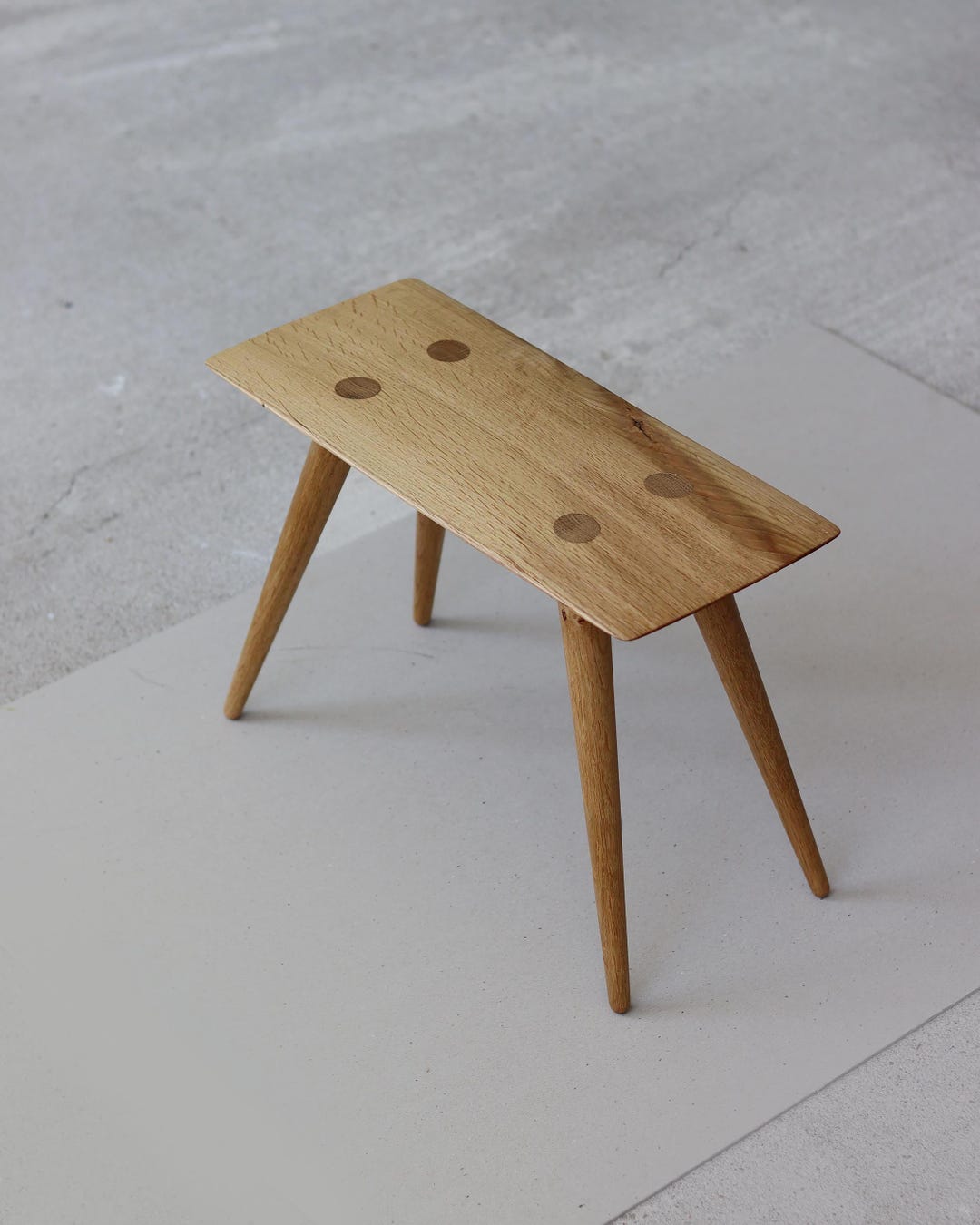 Oak Wood Stool / Small One-of-a-kind Furniture / Handcarved Low Bench ...