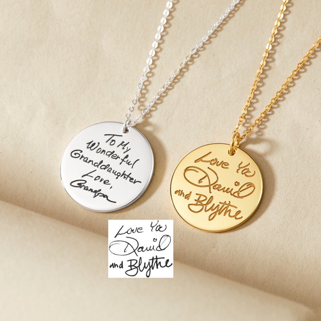 Engraved Handwriting Jewelry, Handwriting Necklace for Mom, Present for ...