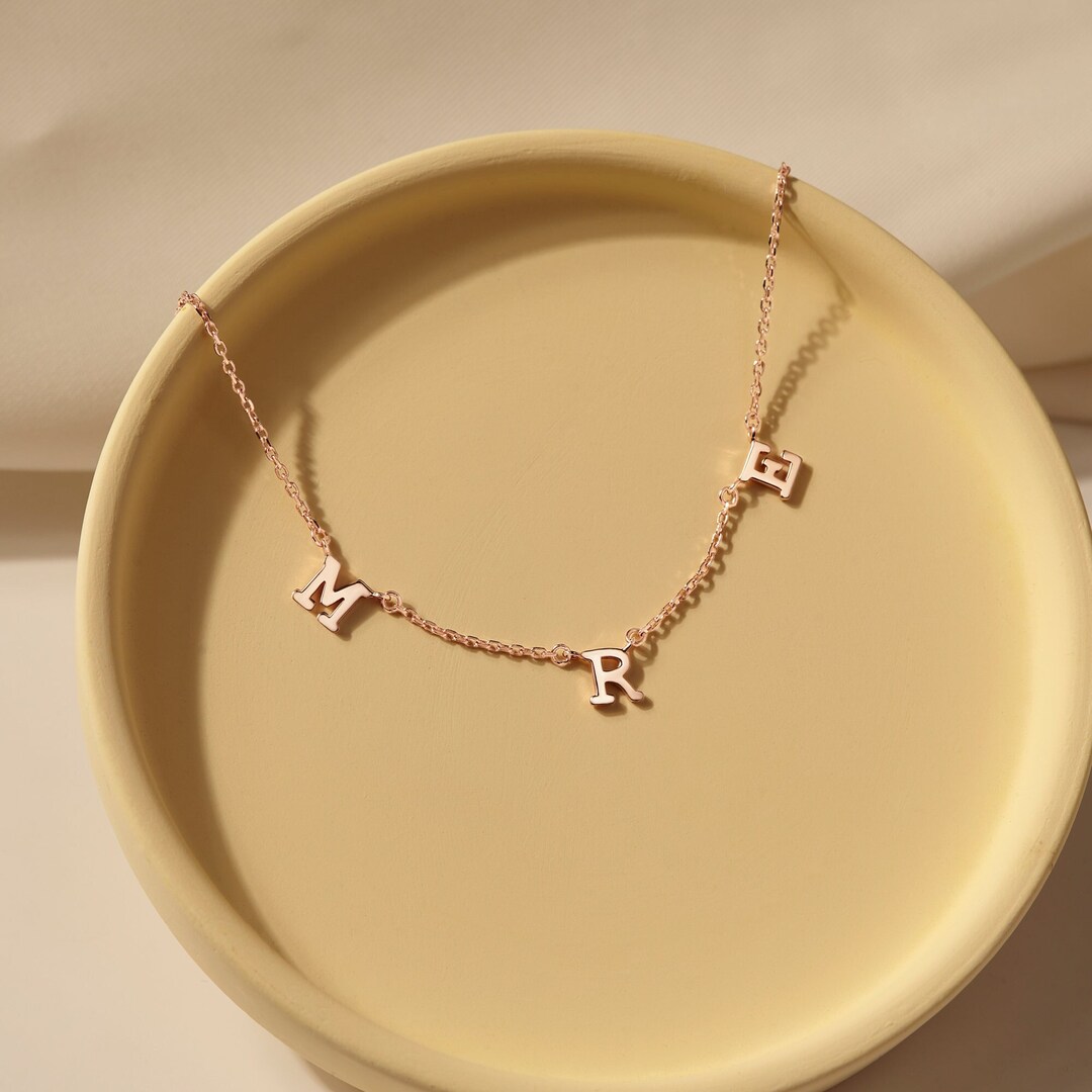 3 Initials Necklace Multiple Initials Necklace Spaced Letter Necklace 4 ...