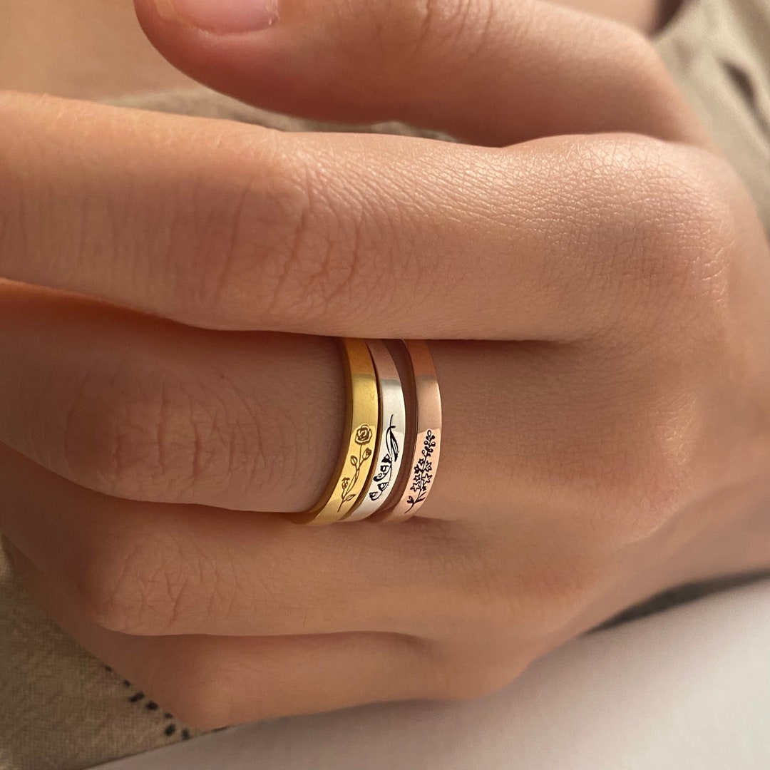 Stackable Mothers Rings, Floral Ring, Personalized Mom Gifts, Gifts for ...