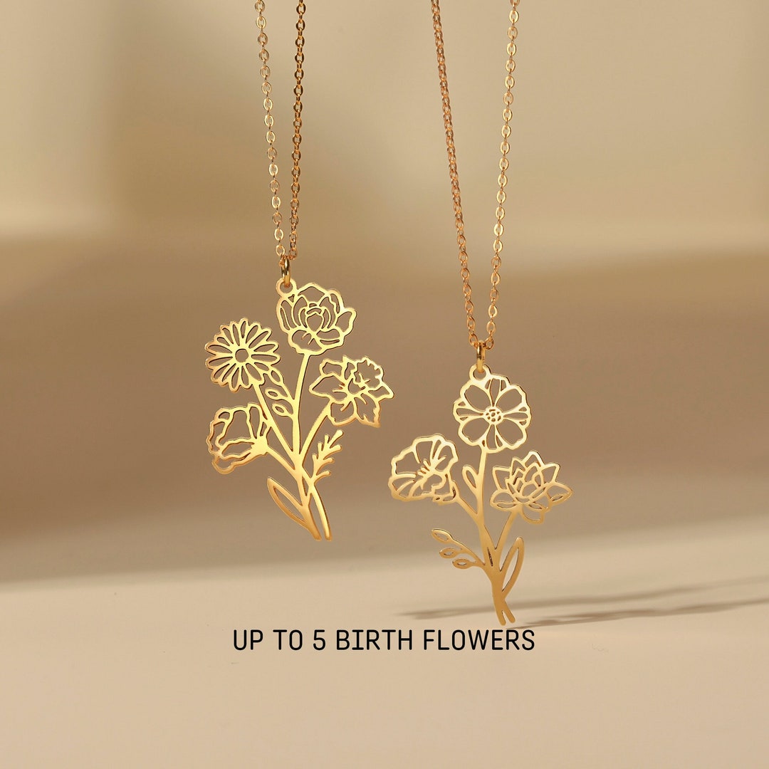 Combined Birth Flower Necklace, Moms Gifts, Mother's Day Presents for ...