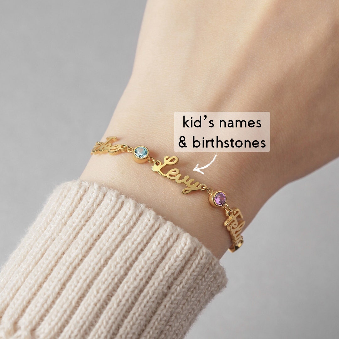 Birthstone Names Bracelet, Bracelet for Mom, Multiple Names Bracelets ...
