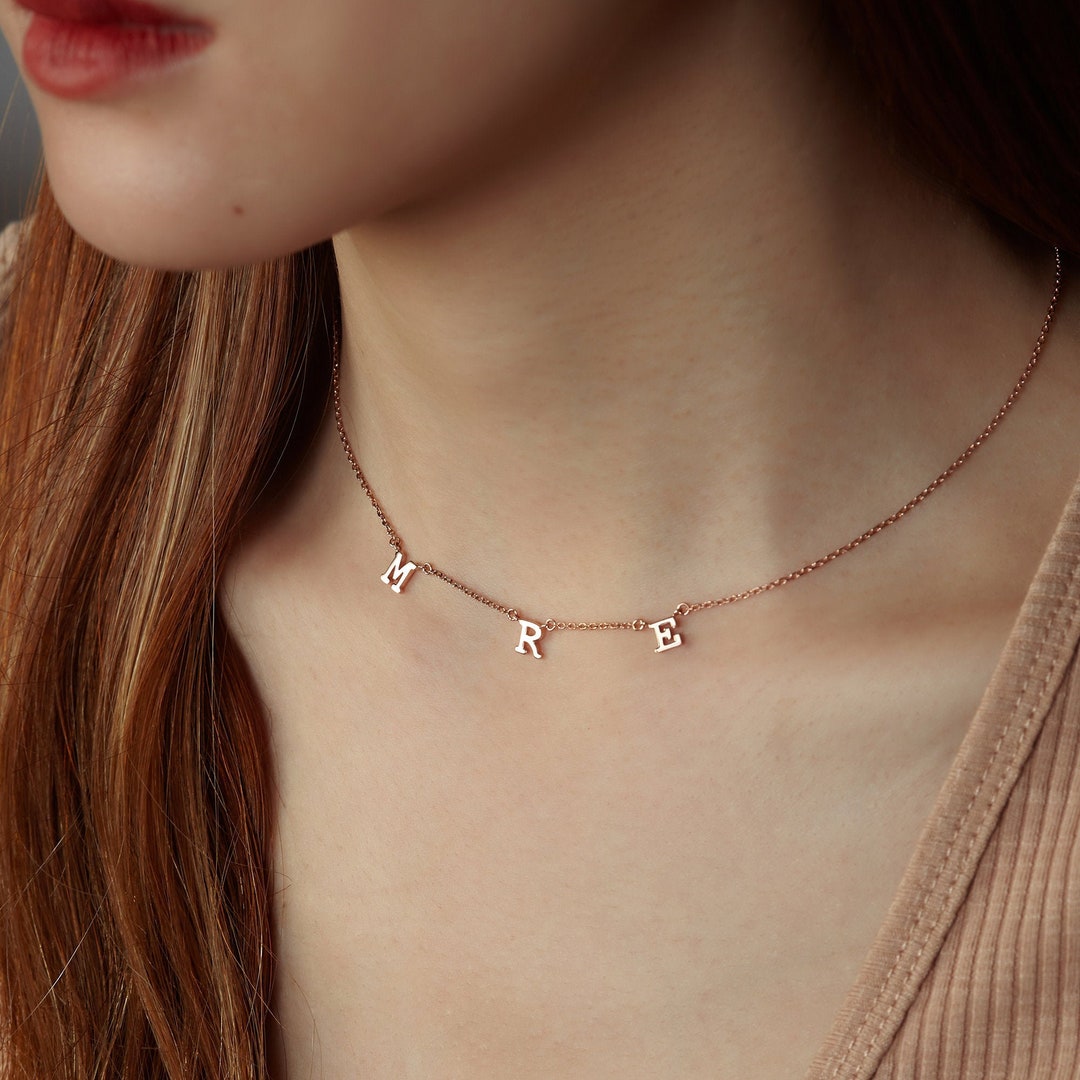 3 Initials Necklace Multiple Initials Necklace Spaced - Etsy