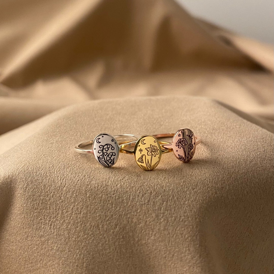 Birthmonth Flower Ring, Birthday Jewelry, Birth Month Ring, Floral Ring ...