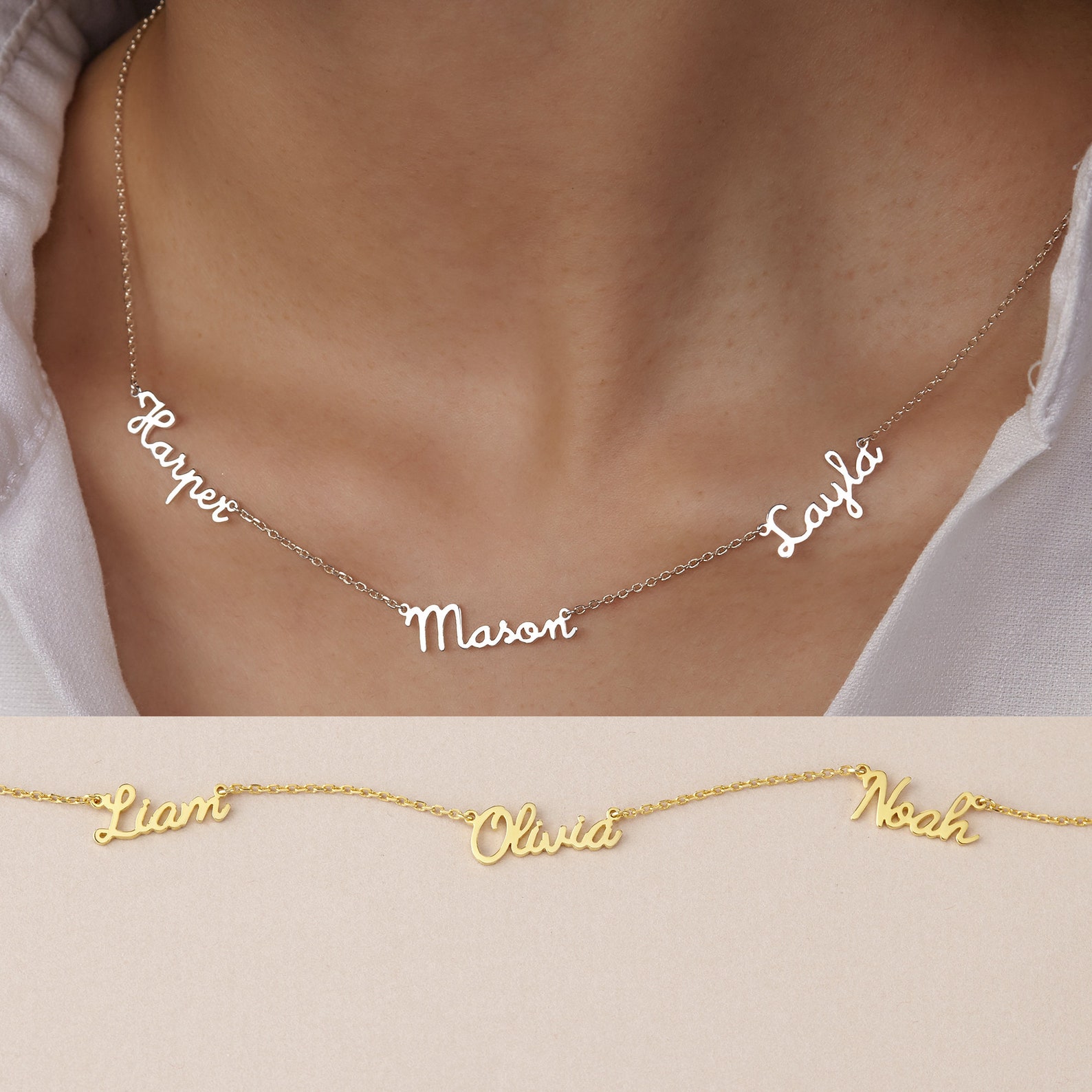 Kids Name Necklace Two Names Necklace Mother Christmas - Etsy