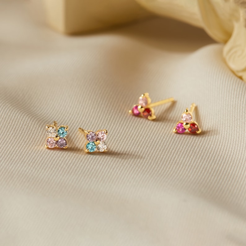 Gold Earrings Stud, Multiple Birthstone Jewelry, Mothers Day Jewelry ...