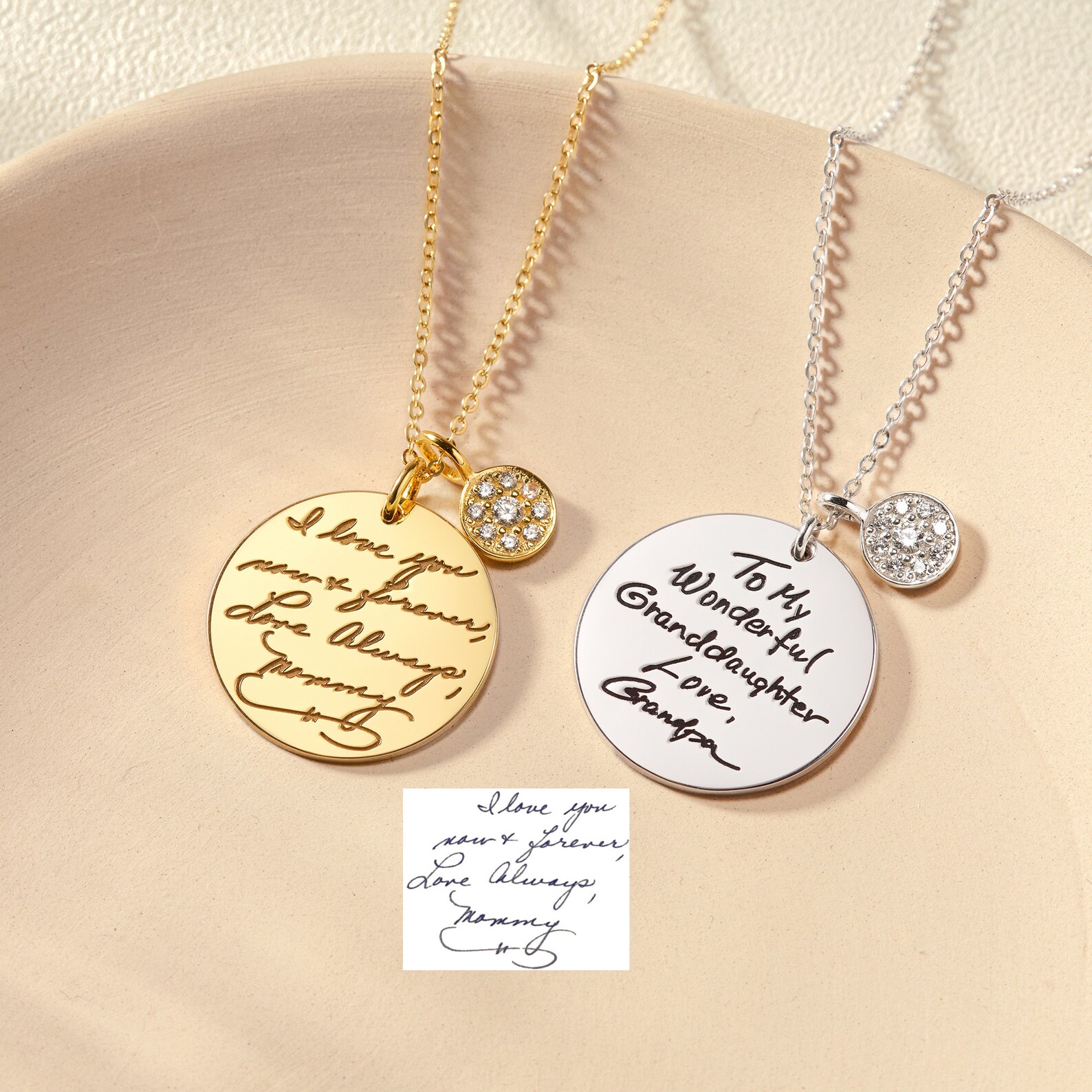 Engraved Handwriting Jewelry, Handwriting Necklace for Mom, in Memory ...