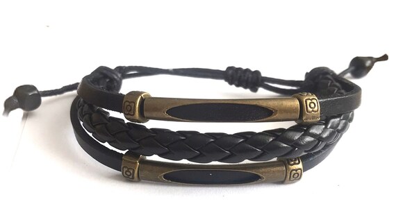 Mens Leather Woven Bracelet Real Leather Adjustable - Etsy