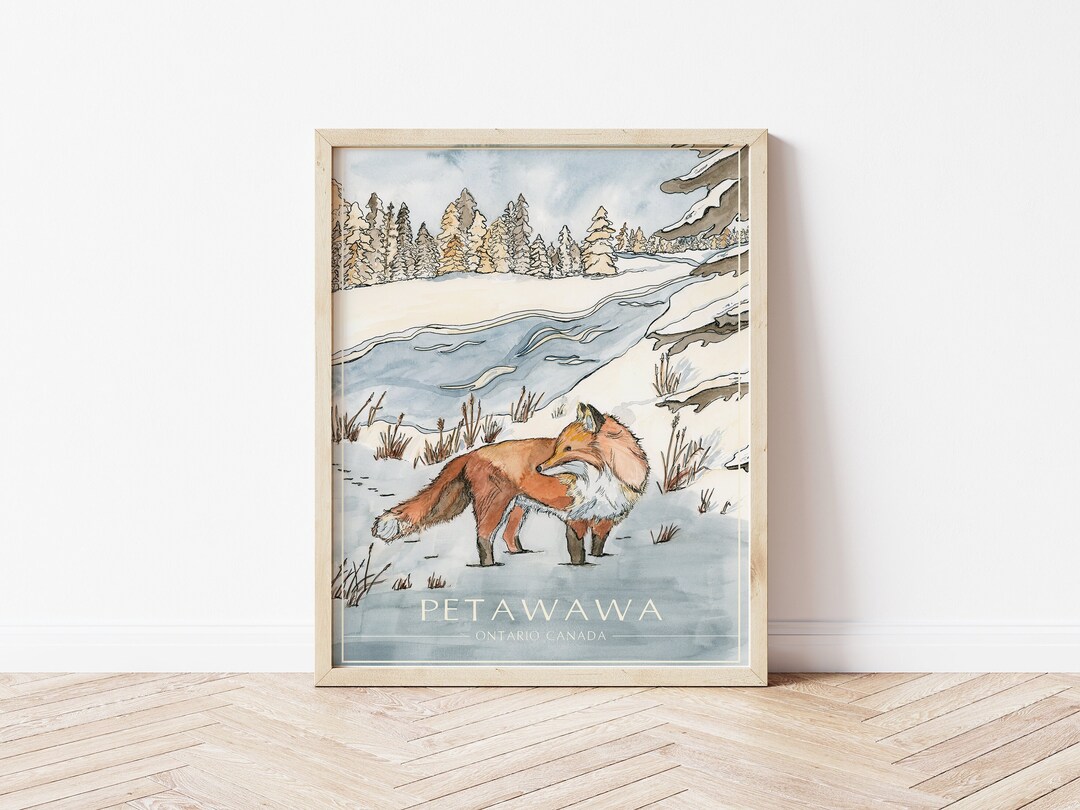 Winter Fox Poster. Customizable Home Town Art. Petawawa River Landscape ...