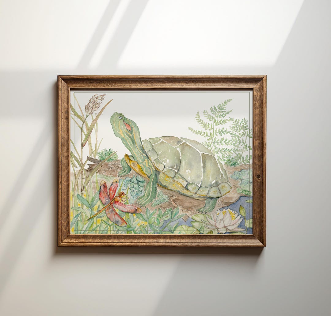 Turtle and Dragonfly Watercolour Art Print. - Etsy