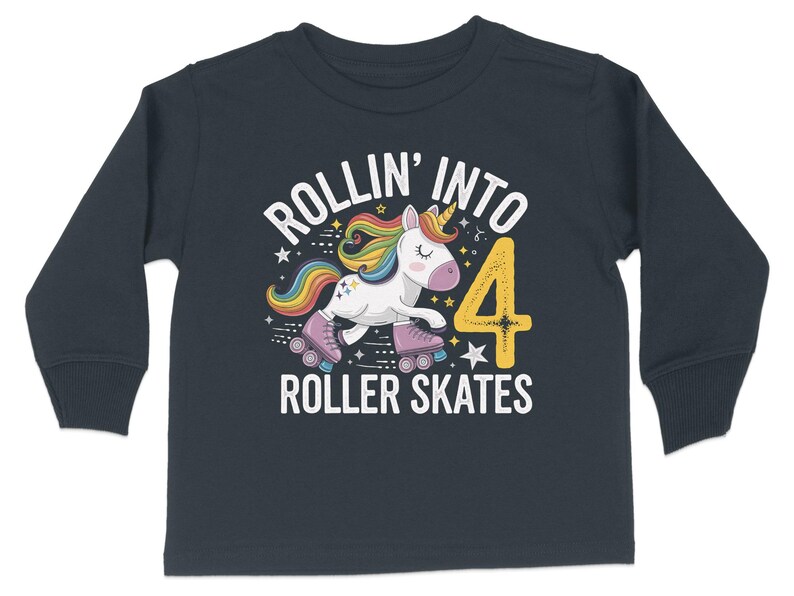 Rollin Into 4 Shirt | Roller Skate Unicorn 4th Birthday Tee | Girl Four ...