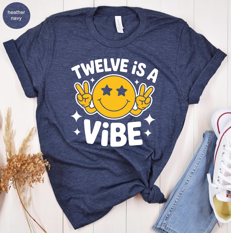 Twelve is A Vibe Shirt, 12th Birthday Groovy Tee, Peace Sign Kids Top ...