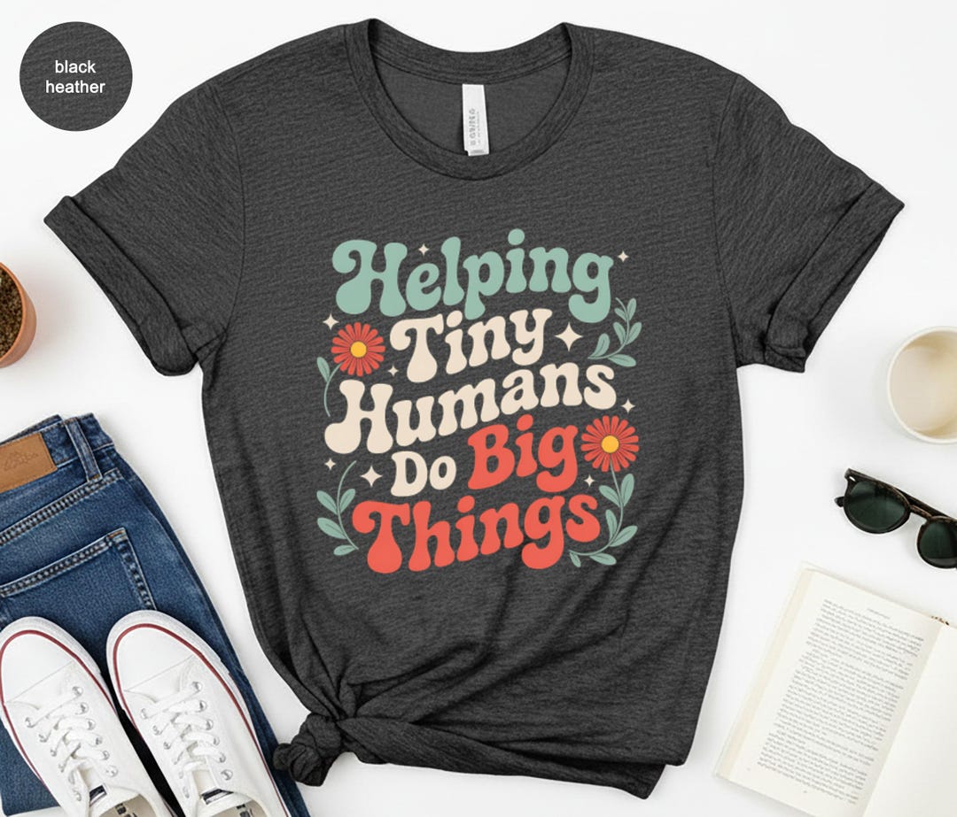 Helping Tiny Humans T-shirt, Retro Teacher Shirt, Groovy Teacher Tee ...