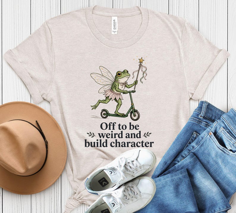 Fairy Frog T-shirt Weird Build Character Tee Whimsical Frog on Scooter ...
