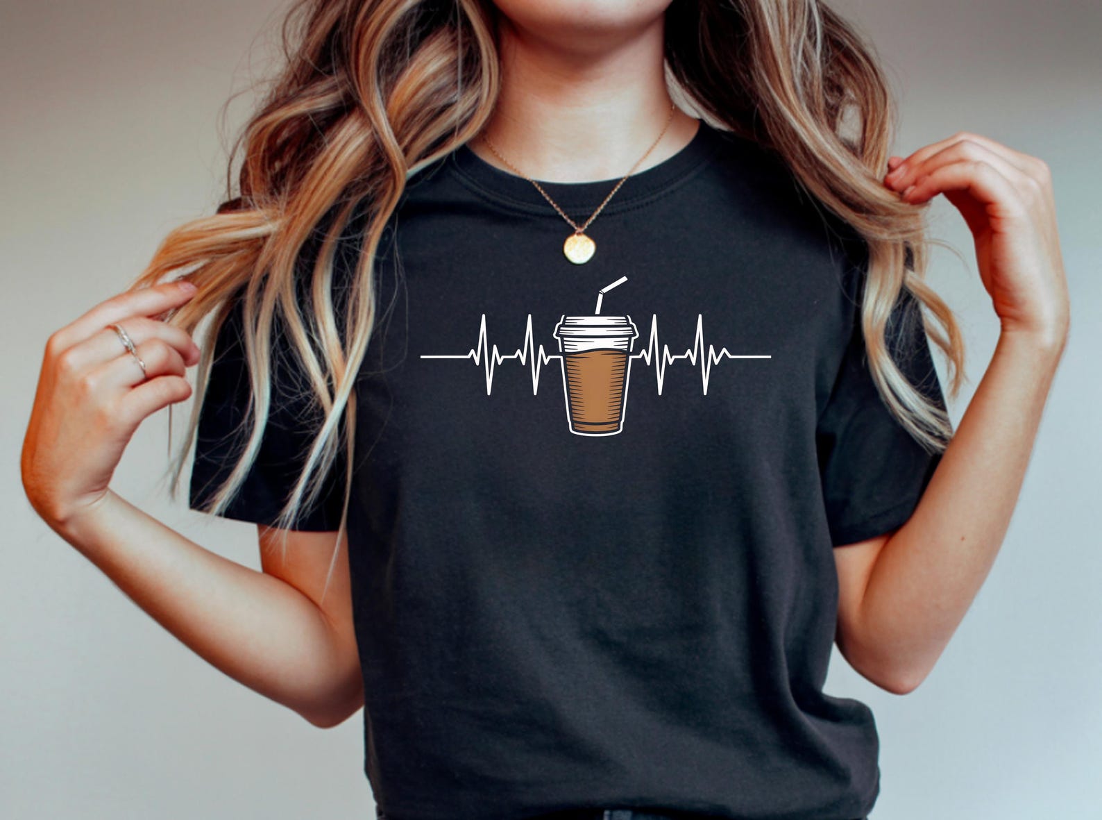 Iced Coffee Shirt, Coffee Lover Gift, Caffeine Heartbeat Tee ...