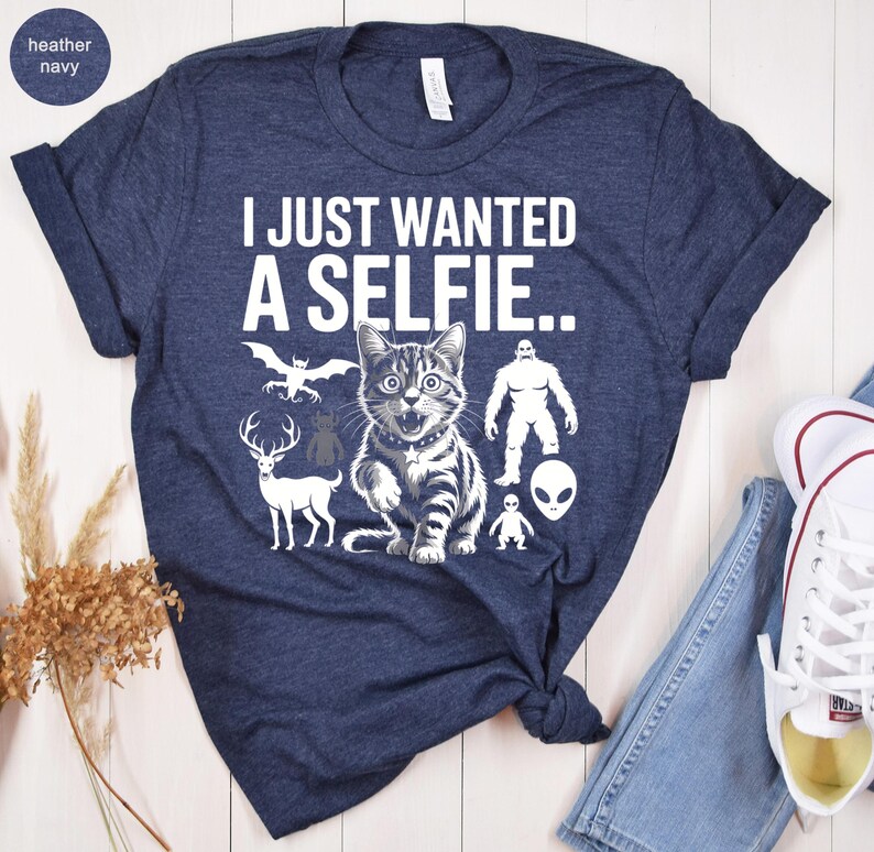 Funny Cat Selfie Shirt | Cryptid Hunter Gift | Weirdcore Graphic Tee ...