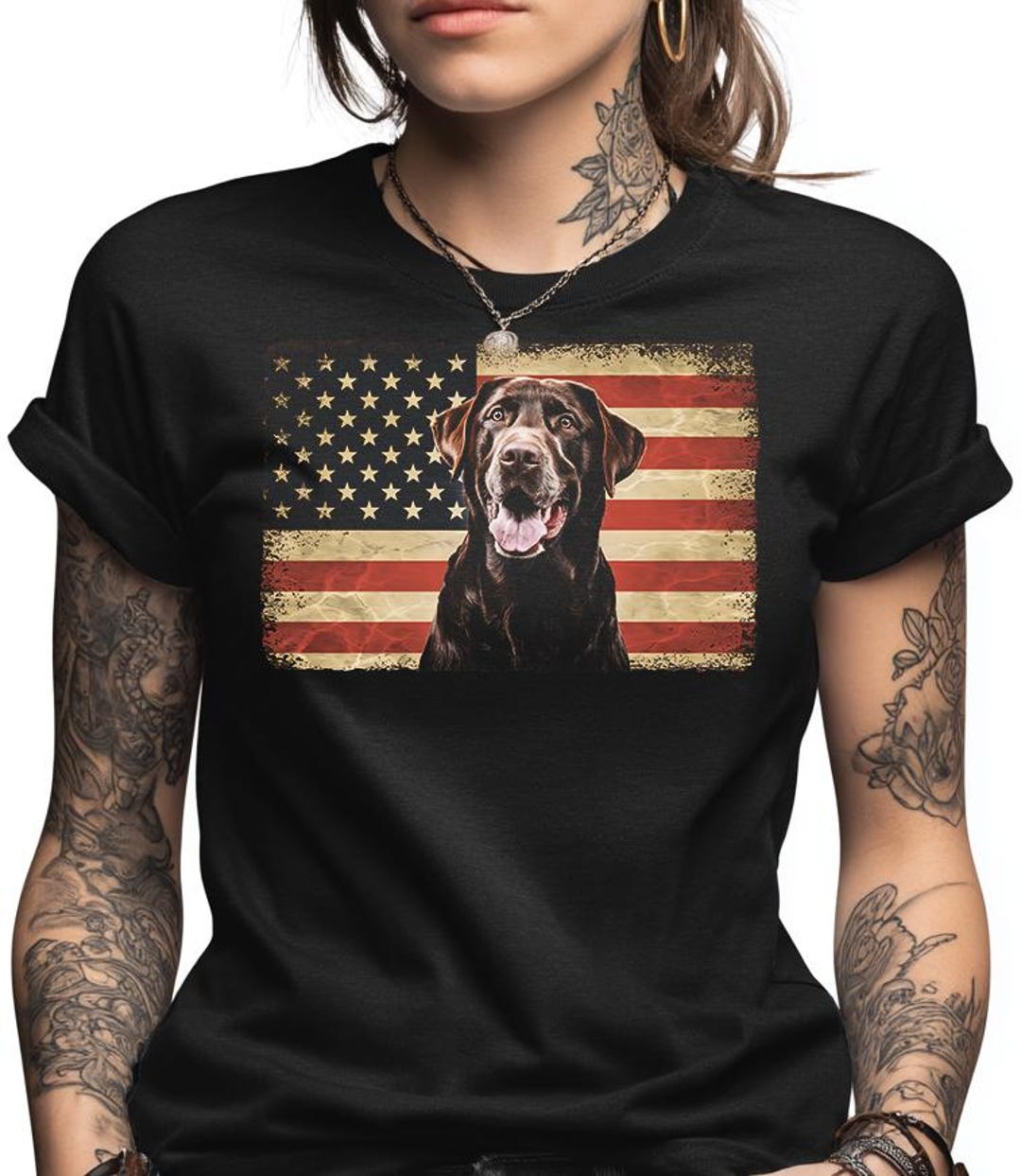 Chocolate Lab Shirt Distressed American Flag Tee Patriotic Dog Lover ...