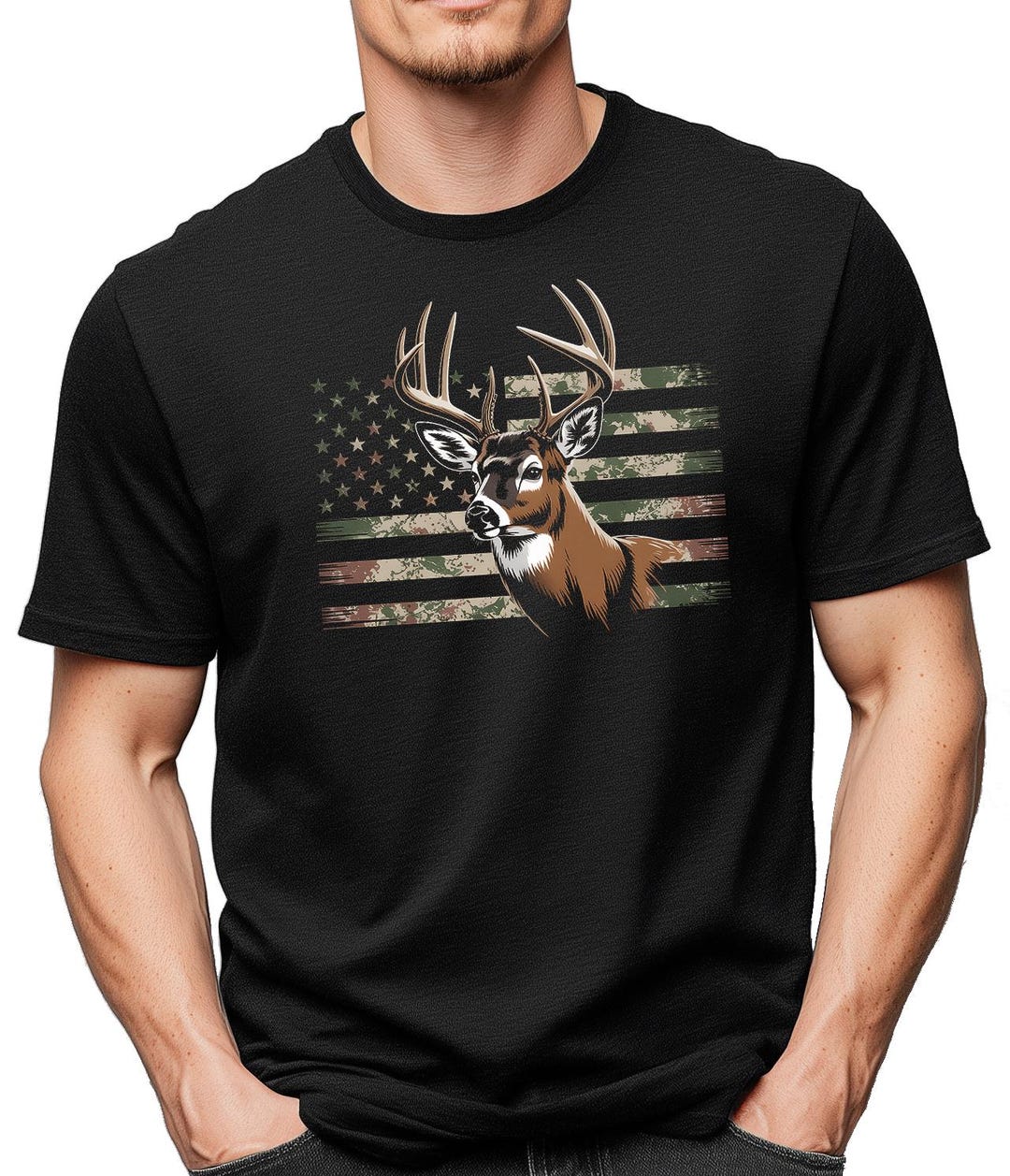 Deer Hunting Shirt, Whitetail Buck Camo Flag Tee, Patriotic Hunter Gift ...