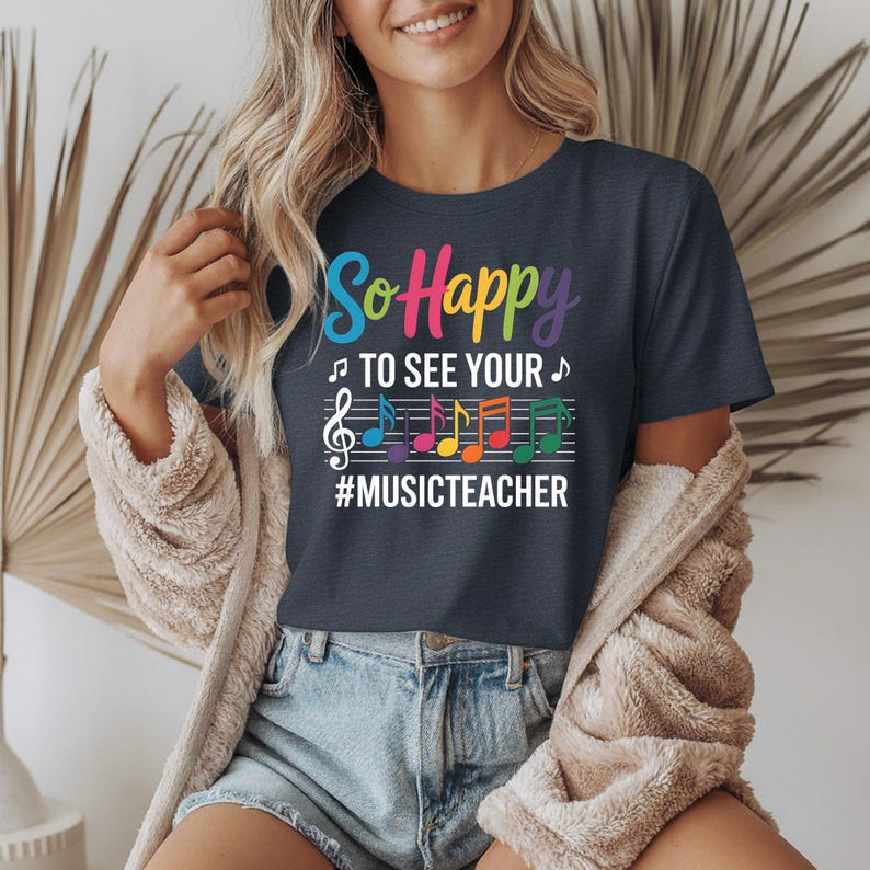 Music Teacher Tee, Choir Director Gift, Retro Musical Notes Top, Band ...