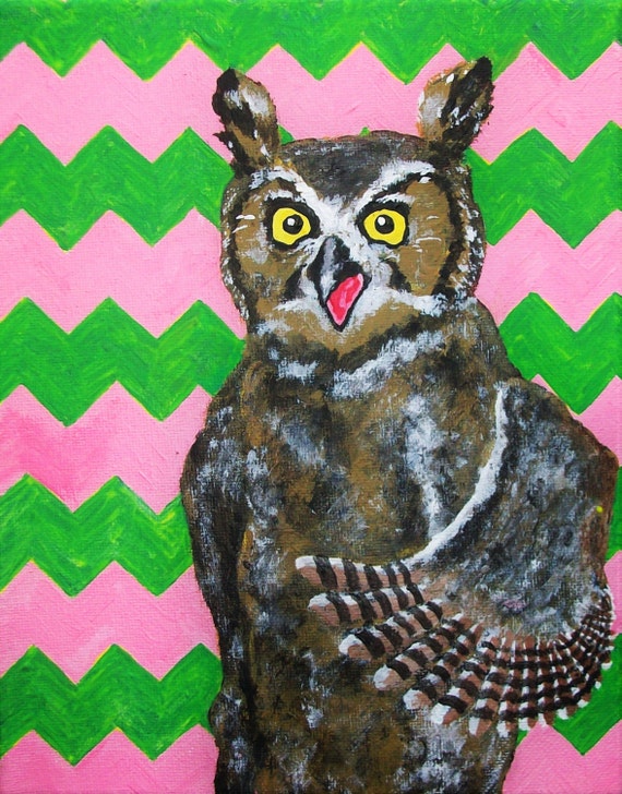 Pink and Green Chevron Owl ORIGINAL DIGITAL DOWNLOAD by Mike | Etsy