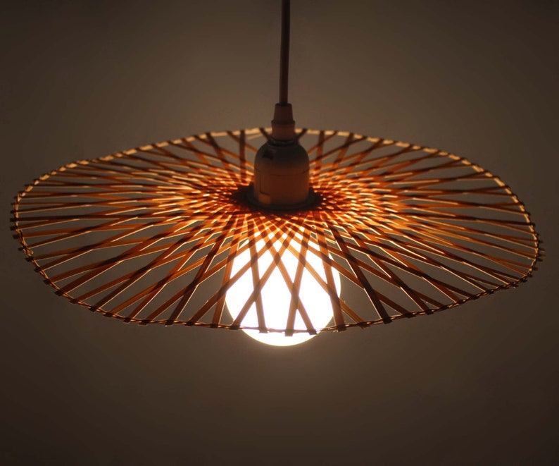 Round Thin Bamboo Bamboo Pendant Light Rustic Lighting | Etsy