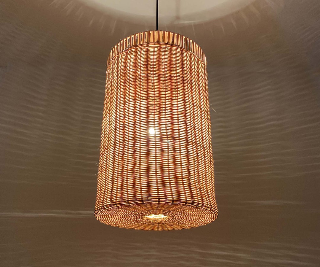 Handwoven Rattan Pendant Light, Bucket-shaped Hanging Lamp, Ceiling ...