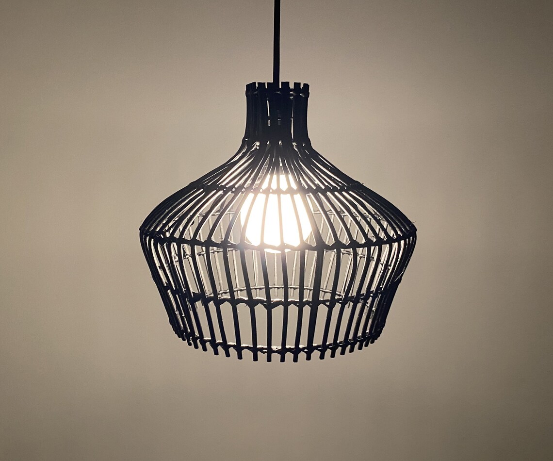 Black Rattan Bell-shaped Pendant Light Black Lighting - Etsy