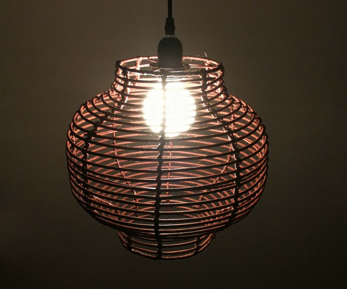 Fish Tank Shape Brown Rattan Pendant Vintage Lightinig - Etsy