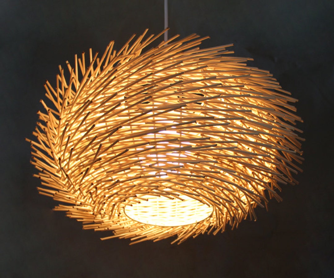 Handwoven Rattan Pendant Light, Bird Nest Lighting, Rustic Ceiling ...