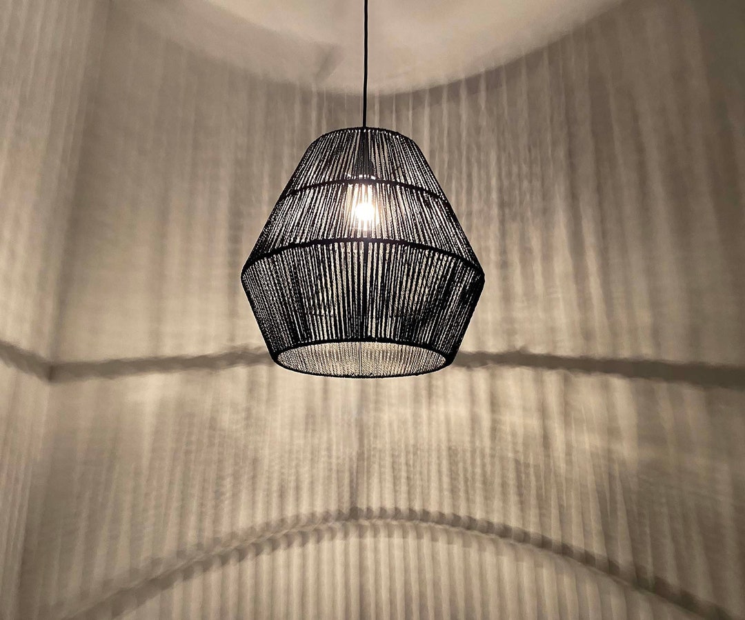 Black Paper Rope Lighting Fixture Black Pendant Light - Etsy