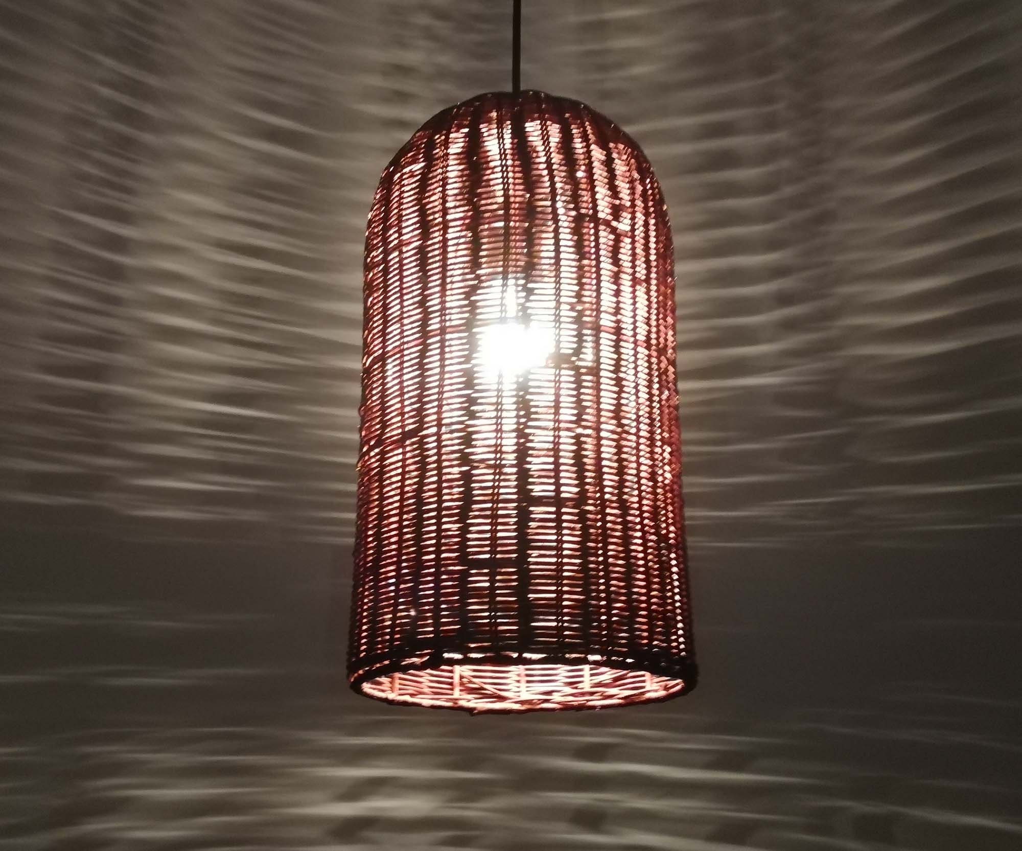 Cylindrical Brown Rattan Pendant Lights Vintage Rattan | Etsy